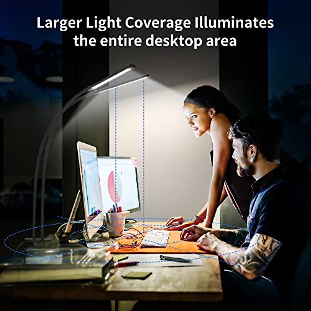 iZELL 154 LED Dimmable Desk Lamp - 【3 Colour Temperatures & 10 Brightness Levels】 2X 70cm Flexible Gooseneck with USB Charger, Easy Clip on Reading Light, Led Table Lamp, Work Lamp for Home/ Office