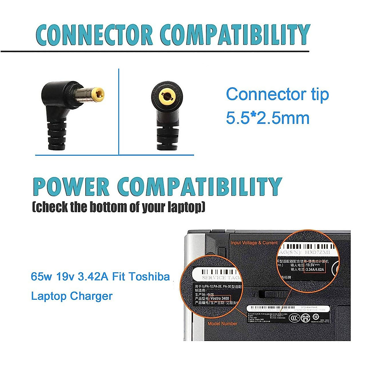 65W Laptop Adapter Power Charger for Toshiba Satellite C55 C655 C850 C50 L755 C855 L655 L745 P50 C855D C55D S55;Portege Z30 Z930 Z830;Satellite Radius 11 14 15 PA3917U-1ACA Power Supply Cord