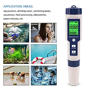 5 in 1 TDS/EC/PH/Salinity/Temperature Meter Digital Water Quality Monitor Tester for Pools, Drinking Water, Aquariums,Hydroponics