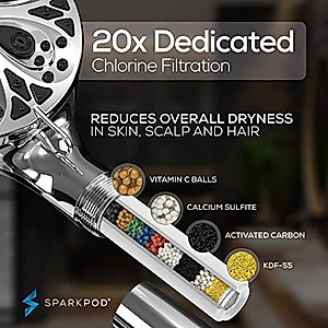 SparkPod 10-Mode Filtered Shower Head with Hose - 5" High Pressure Shower Heads with Filter - Handheld Shower Head Filter with Built-In Power Jet, Stainless 6ft Hose and Bracket (Polished Chrome)