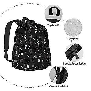 Black Gothic Skull Moon Cat Backpack Casual Sports Bookbag Unisex Travel Laptop Backpacks