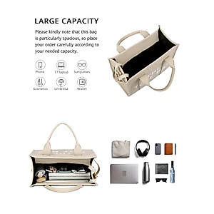 NEGBIU The Tote Bag for Women, PU Leather Tote Bag, Shoulder, Crossbody, or Handheld Bag for School, Office, Travel (10.6X13X6.3in) (Beige)