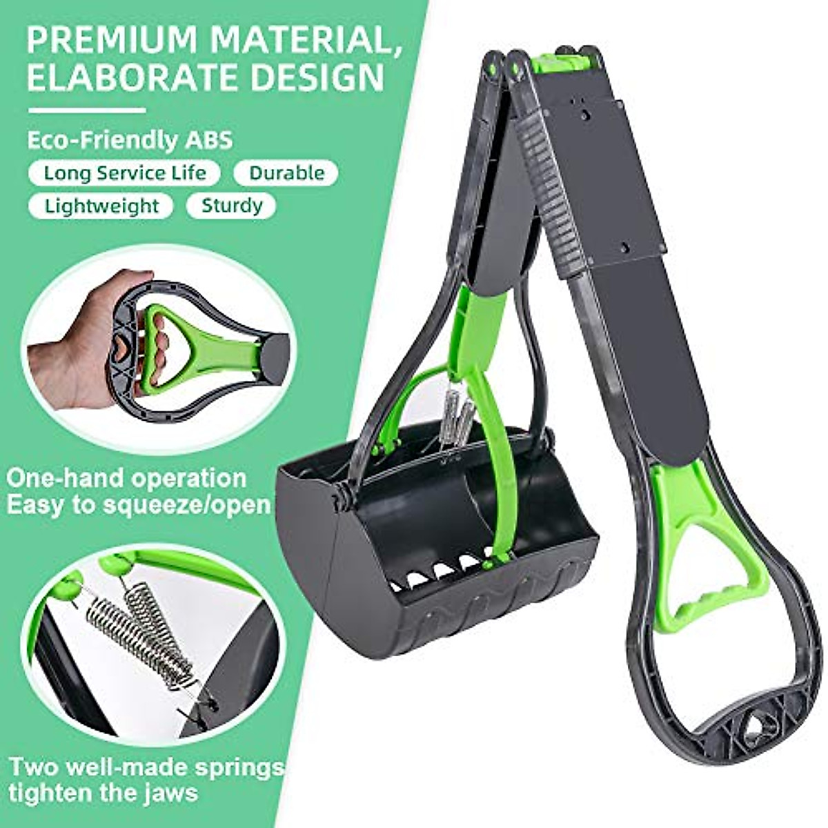 Dog Pooper Scooper, 31.5 Inches Long Handle Pet Jaw Poop Scooper for Large Medium Small Dogs with Bags, Portable Heavy Duty Dog Poop Scoop with Non-Breakable Spring for Grass and Gravel Waste Pick Up