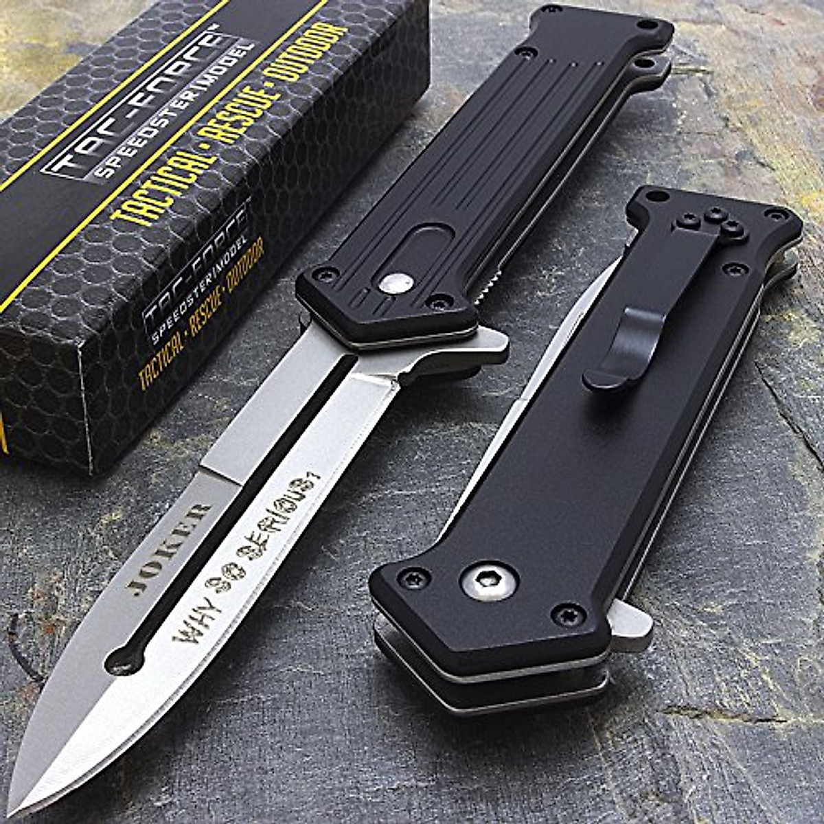 Only US TAC-FORCE Folding Joker "Why So Serious?" Satin Blade Pocket Knife TF-457BS