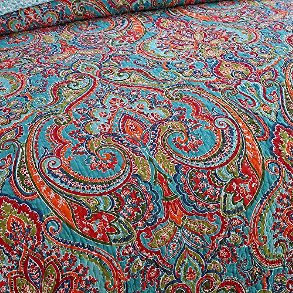 NEWLAKE Cotton Bedspread Quilt Sets-Reversible Patchwork Coverlet Set, European Gorgeous Floral Pattern, Queen Size