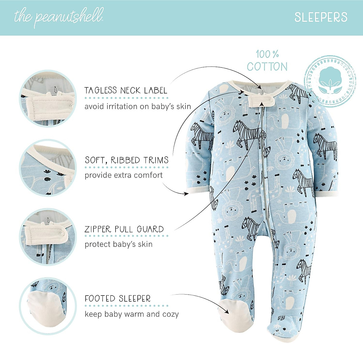The Peanutshell Newborn Clothes & Essentials Set, 30 Piece Baby Layette Gift Set, 0-3 Month Outfits, Safari