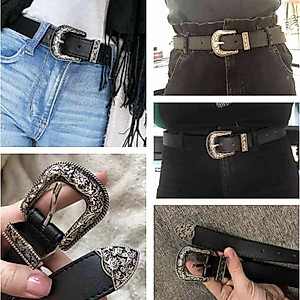 INOGIH Western-Leather-Belts-Women Vintage Waist-Belts with Hollow Out Flower Buckle