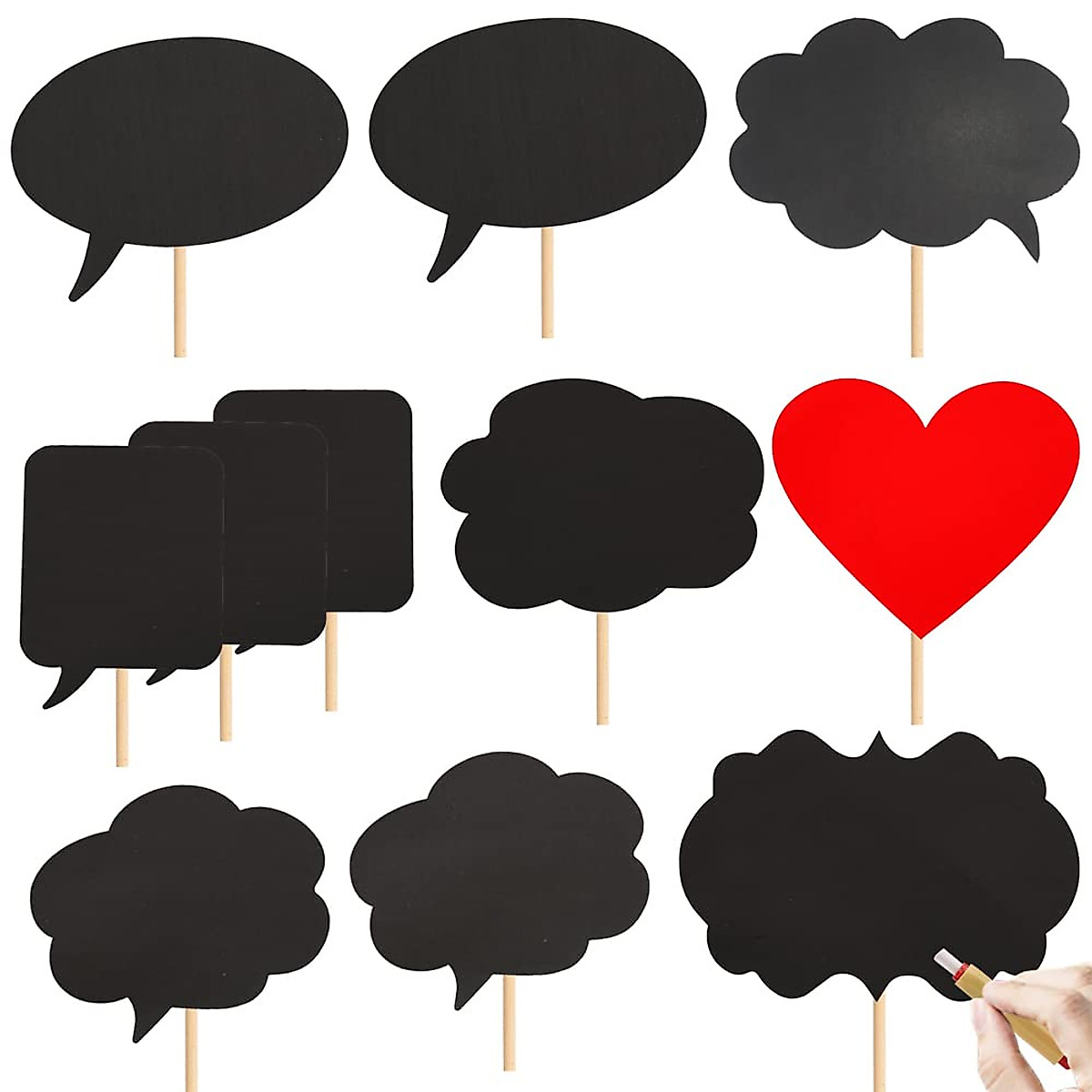 Large Blank Photo Booth Props Signs, 11pcs Large Writable Chalkboard Photo Booth Props with Chalk and Sticks, Blank Signs Props by Tvorvik, Perfect for Wedding Party, Birthday Party, Party Events
