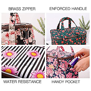 Kwang Min Floral Insulated Lunch Bag for Women,Reusable Lunch Box,Large Cooler for School,Office,Picnic Outdoors,Premium Waterproof Fabric,Ideal Gift for Girls/Adults (Peony Blue)