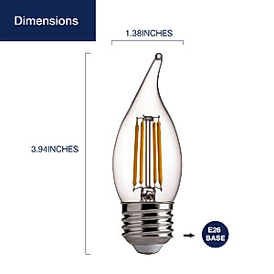 FLSNT LED 60 Watts Equivalent Chandelier Light Bulbs, CA11 Dimmable Filament Clear LED Candelabra Bulbs, E26 Medium Base, 2700K Soft White, 6 Pack