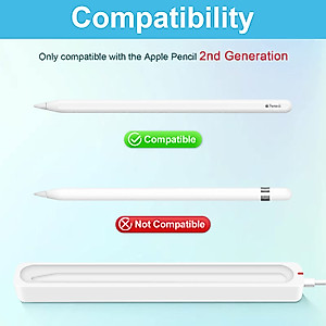 Charging Case Compatible with Apple Pencil 2nd Generation Only, Magnetic Charging Stand for Ipad Pen 2nd Gen with USB Cable, LED Indicator Light, Anti-Silp Base (White)