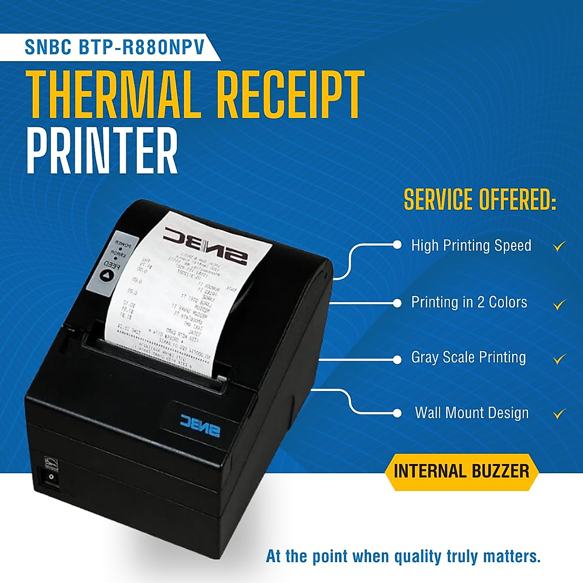 SNBC 132041-NPV Model BTP-R880NPV Thermal Receipt Printer; Blazing Fast 310mm/Second Print Speed; Adjustable Paper Near-End Sensor; Includes Standard USB, Serial and Ethernet Interfaces