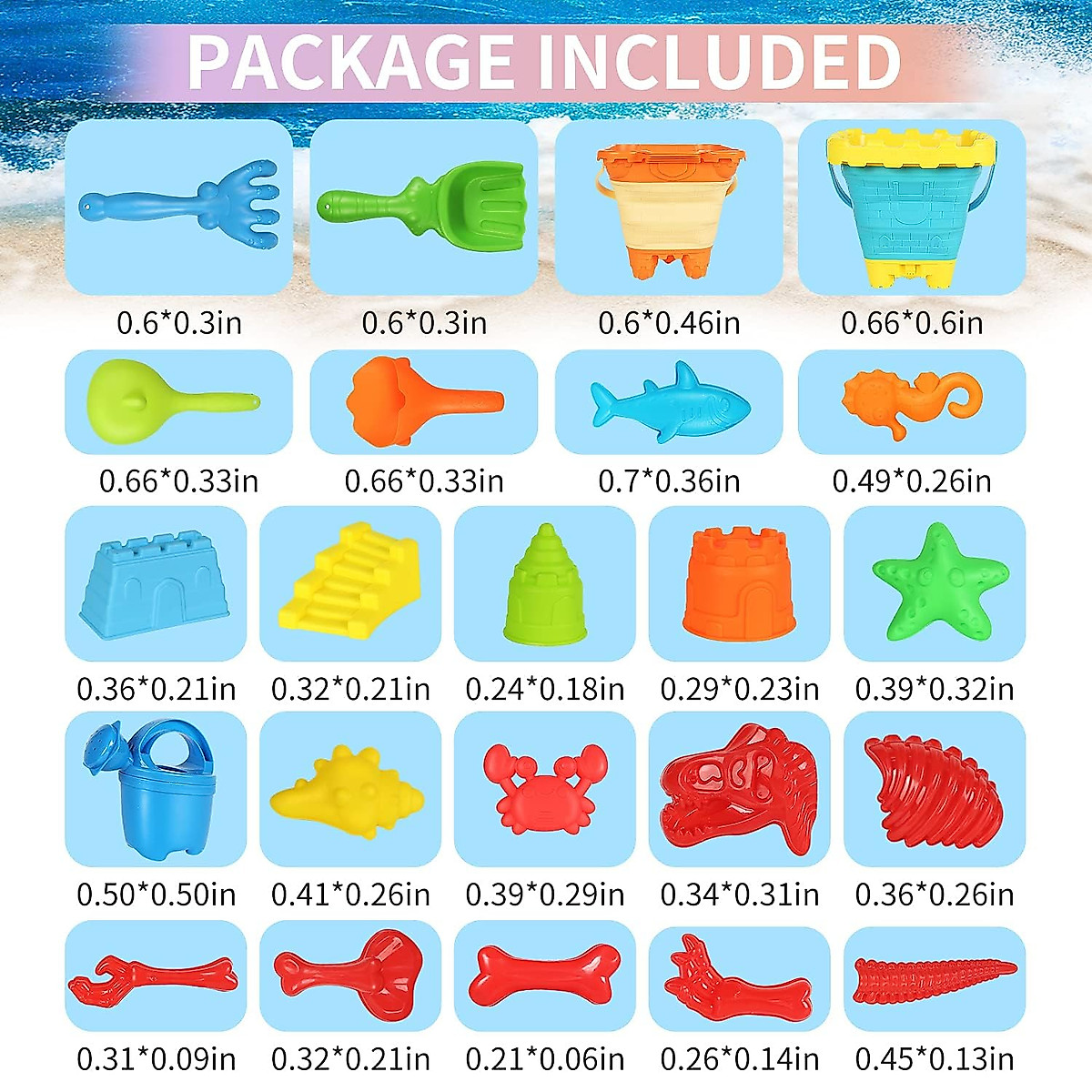 Elovien Beach Sand Toys Set, 24PCS Sandbox Toys with Mesh Backpack Bag Included 2 Foldable Buckets Pails, Sand Molds, Shovels, Rakes and Watering Can, Summer Outdoor Toys for Kids Toddlers Boys Girls