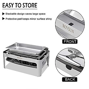 ROVSUN Chafing Dish Buffet Set, 9 Quart Roll Top Stainless Steel Chafer, Rectangular Set with Food Pan, Water Pan and Fuel Holders, for Wedding, Parties, Banquet, Catering Events