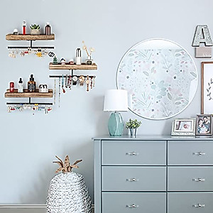 Miratino Jewelry Organizer Hanging Jewelry Holder Rustic Wood Wall Mounted Jewelry Storage for Necklaces Bracelets Earrings Rings Display Set of 3 Carbonized Black