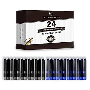 Dryden Designs Fountain Pen - Medium Nib | Includes 24 Ink Cartridges (12 Black 12 Blue) and Ink Refill Converter | Calligraphy Pen, Consistent Writing, Smooth Flow -Royal Red