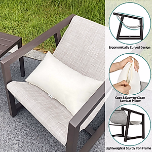 YITAHOME 3-Piece Outdoor Furniture Set, All-Weather Textile Patio Bistro Set with Pillows, Small Patio Conversation Set for Balcony Outside, Outdoor Sling Chairs and Side Table - Brown & Ivory