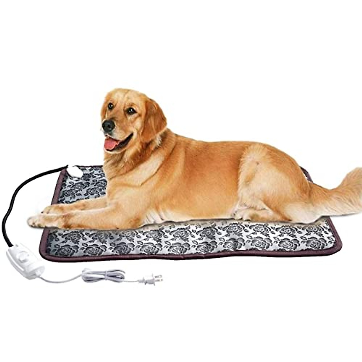 XXL Large Dog Bed Outdoor or Home,Electric Heating Mat for Dog House Crate Pad for Small Medium Pet Cat Puppy Waterproof Easy Clean Long Chew Proof Cord Gray,34inx21in,30-60W