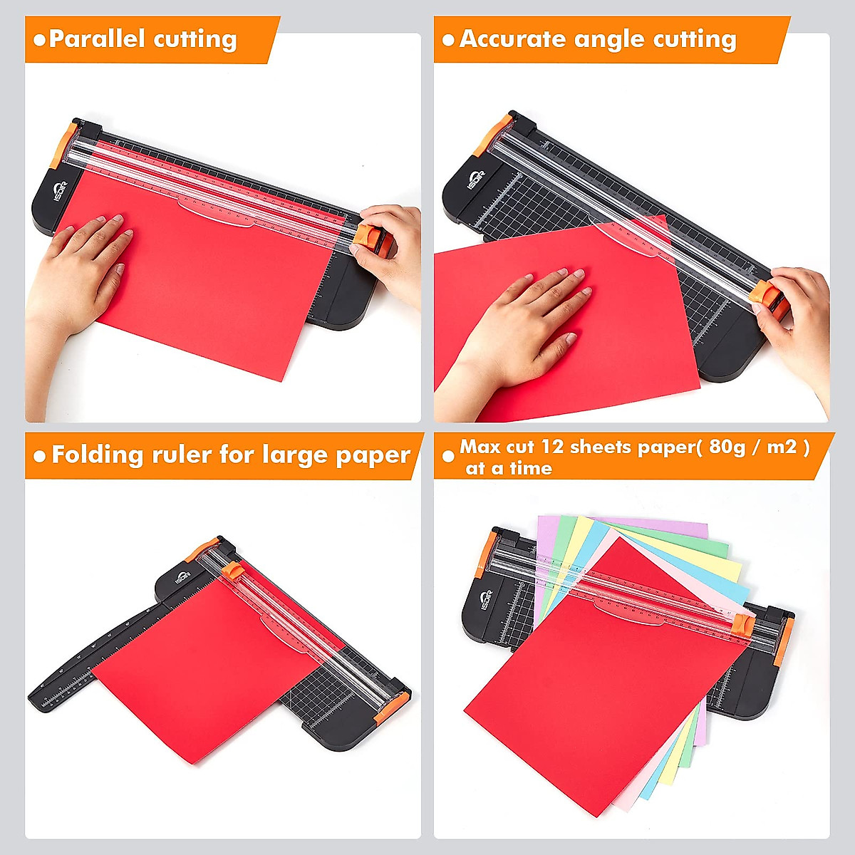 ISDIR A4 Paper Cutter 12 Inch Titanium Paper Trimmer Scrapbooking Tool with Automatic Security Safeguard for Craft Paper, Coupon, Label and Cardstock (Big_Black)