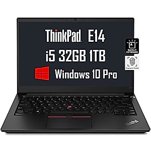 Lenovo ThinkPad E14 14" FHD (Intel 4-Core i5-1135G7, 32GB DDR4 RAM, 1TB SSD) Full HD 1080p IPS Business Laptop, Backlit, Thunderbolt 4, Webcam, Fingerprint, Anti-glare, Windows 10 / 11 Pro - 2022