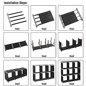 AMAIR 3 Tier Storage Cube Closet Organizer Shelf 9 Cube Cabinet Bookcase Storage Black GPJJPUS