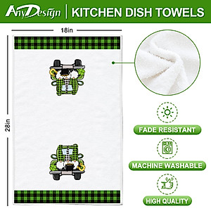 AnyDesign St. Patrick's Day Kitchen Dish Towels Green Black Buffalo Plaids Lucky Shamrock Gnome Truck Cloth Tea Towel 18 x 28 Irish Seasonal Decorative Dishcloth Hand Towel for Cooking Baking, 2Pcs
