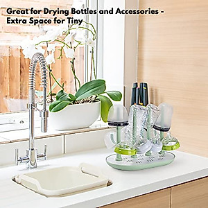 Jumperlay Baby Bottle Drying Rack with 2 Pack Sponge Brush and 2 Pack Straw Cleaner Brushes, High Capacity Countertop Bottle Dryer Holder for 4 Sets of Baby Bottles and Accessories, Green