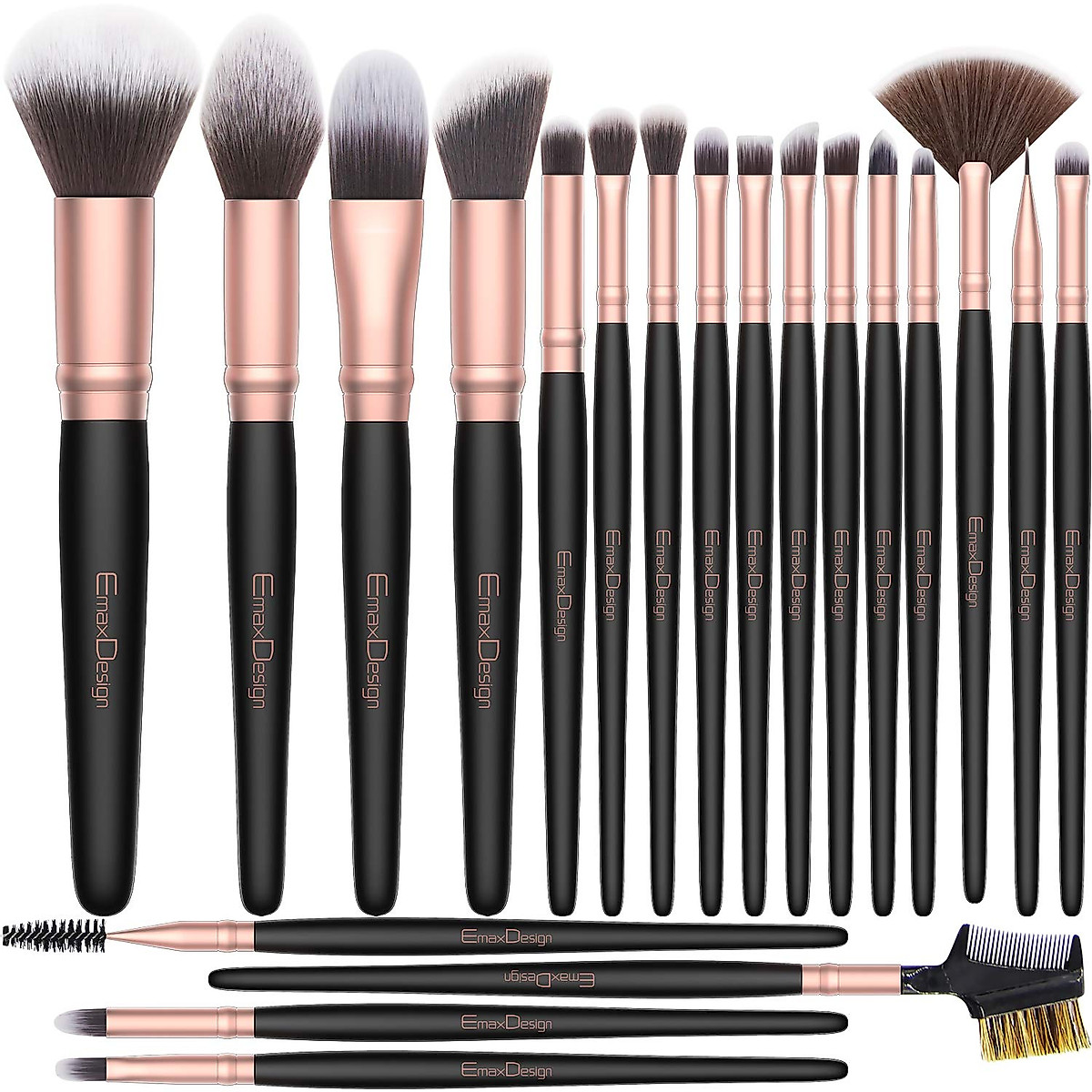EmaxDesign Makeup Brushes 20 Pcs Premium Synthetic Makeup Brush Set Professional Contour Concealer Foundation Powder Eye Shadows Blush Blending Brushes Kit (Rose Golden)