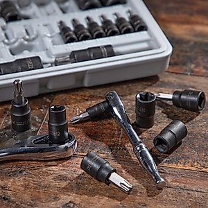 Torx Bit Socket Set (25 Piece Set - Torx and External Socket Set) 1/4", 3/8", and 1/2" Drive - 13 Star Socket Bits & 12 Female E Torx Sockets - Professional Grade Auto & Motorcycle Mechanic Socket Set