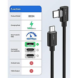 SUNGUY USB C to Micro USB OTG Cable, [2-Pack,1FT/0.3M] Short 90 Degree Angled Type C to Micro USB Android Charger Cable Compatible for MacBook Pro Air S21 S20 S10 Pixel 5/4/3/2 etc.
