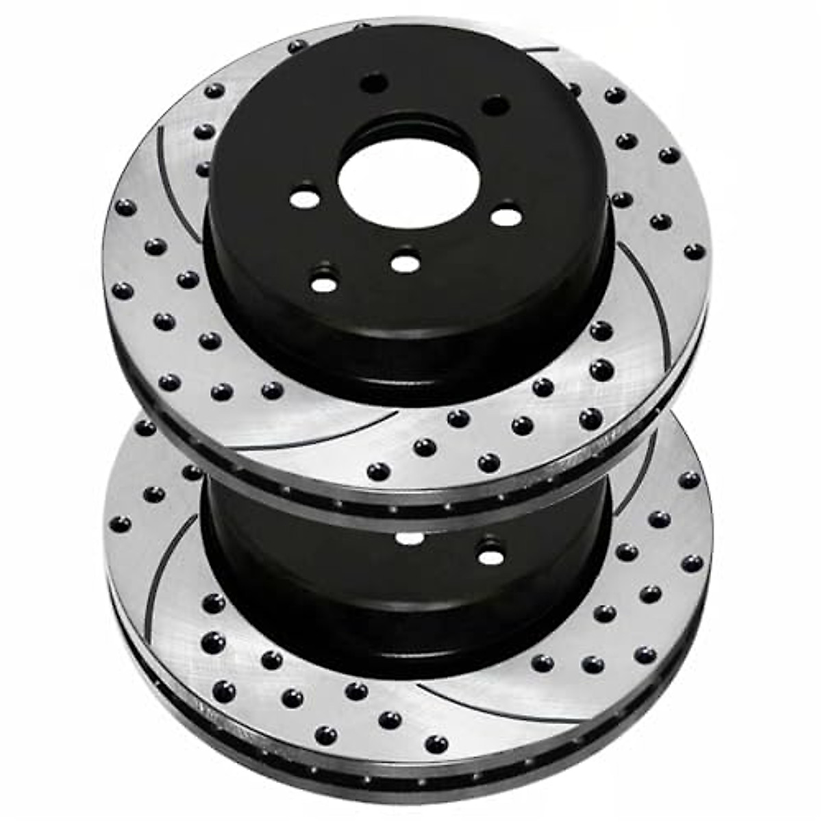 Supagat 2pcs Disc Brake Rotor Set Rear Left Driver and Right Passenger Side Black Electrolysis Coated Steel Performance Drilled and Slotted 5-Lug Count Compatible with Infiniti|Nissan