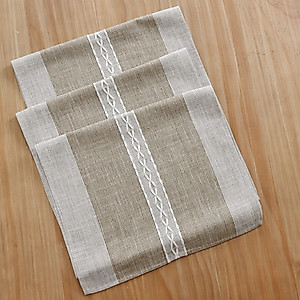 Farmhouse Braided Striped Table Runner Rustic Embroidery Coffee Table Runners for Decorations Weddings Holiday Brown 13x36inch