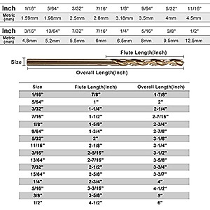 16PCS Impact Drill Bit Set for Metal, Cobalt Drill Bits High Speed Oxide Twist Jobber Drill Bit Set for Hardness Alloy Steel Wood Aluminum Cast Iron 1/16"-1/2"