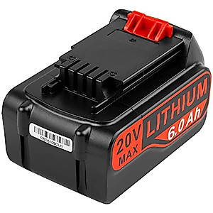 [1Pack] 6.0Ah HIGH Output Long-Lasting 20V Battery for Black+Decker 20 Volt LB20 LBX20 LBXR20 LBXR20B LBXR2020 LBX4020 LB2X4020 LST220 Tool Battery