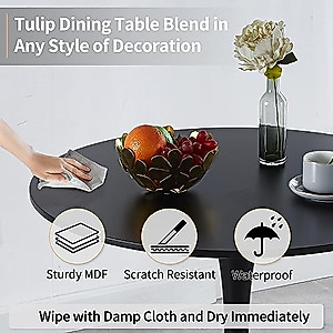 ANDORON Round Dining Table, 42 Inches Kitchen Tulip Table for 4-6 People with MDF Top and Metal Base, Modern Circle End Table Leisure Coffee Side Table (Black, 42")