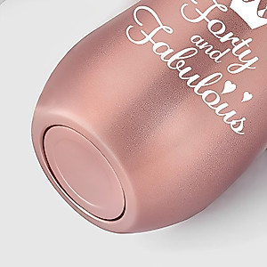 Diztoud 40th Birthday Gifts Women, Forty and Fabulous, 40th Birthday Decorations, Funny 40 Year Old Birthday Gifts for Her, Sister, Best Friends, 12oz Stainless Steel Wine Tumbler, Keychain and Box