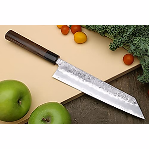 Yoshihiro Stainless Clad Nashiji Ginsan High Carbon Stain Resistant Steel Kiritsuke Multipurpose Chefs Knife (9.5"(240mm) & No Saya)