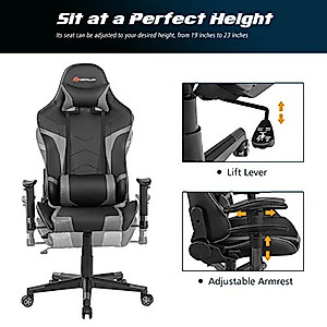 Goplus Gaming Desk & Chair Combo Set, Racing Style X Shaped E-Sport Gamer Desk & PVC Computer Chair w/Cup & Headphone Holder, Mouse Pad, Headrest & Massage Lumbar Support for Home Office (Grey)