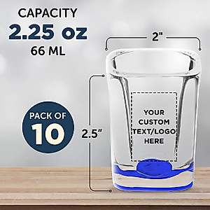 Custom Square Shot Glasses by ARC 2 oz. Set of 10, Personalized Bulk Pack - Great for Weddings, Birthdays, Parties, Indoor & Outdoor Events - Blue