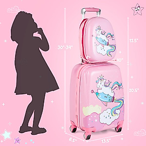 HONEY JOY Kids Luggage, 12" Toddler Backpack & 18" Travel Suitcase with Wheels, Lightweight Toddler Girls Suitcase, Durable ABS Hardshell, 2Pcs Carry On Luggage Set for Boys Girls