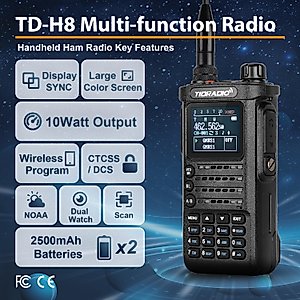 (𝟐𝐧𝐝 𝐆𝐞𝐧) TIDRADIO TD-H8 10W HighPower Ham Radio Handheld with APP Bluetooth Wireless Programming, Two Way Radios Long Range with 2500mHA 𝐓𝐲𝐩𝐞-𝐂 Large Battery, Large Color Screen(2 Pack)
