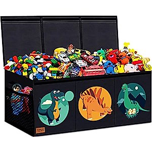 Toy Chest for Boys,Kids Toy Storage Bins,Toy Box for Boys,Collapsible toy organizers with Lid Handles,Removable Divider,Large Storage Containers for Playroom,Bedroom,Nursery,Dinosaur Pattern (black)