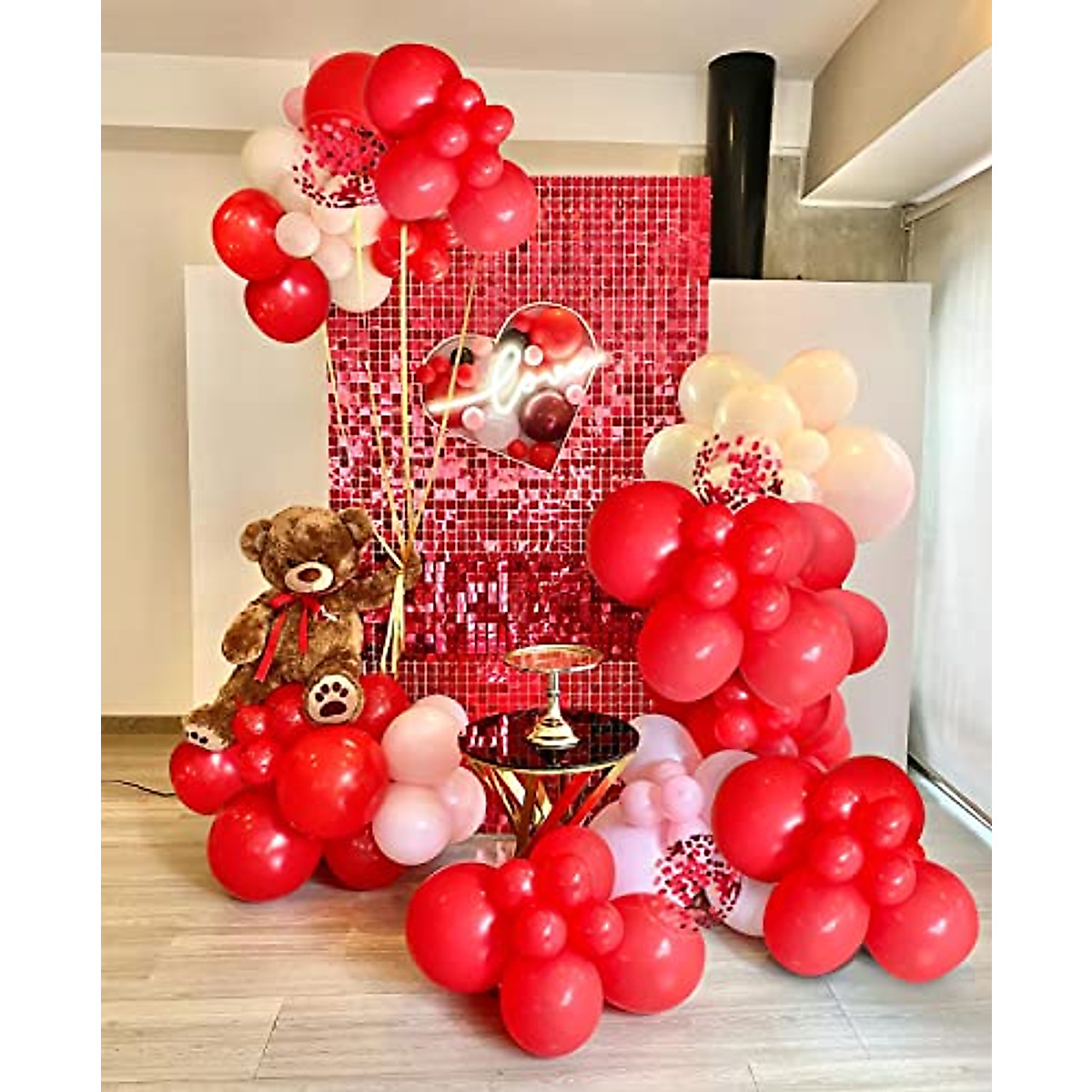 Valentines Day Balloon Garland Arch Kit 132PCS Red Balloons Pastel Pink Orange Balloons Red Confetti Balloons for Valentines Day Wedding Bridal Shower Bachelorette Anniversary Party Decorations