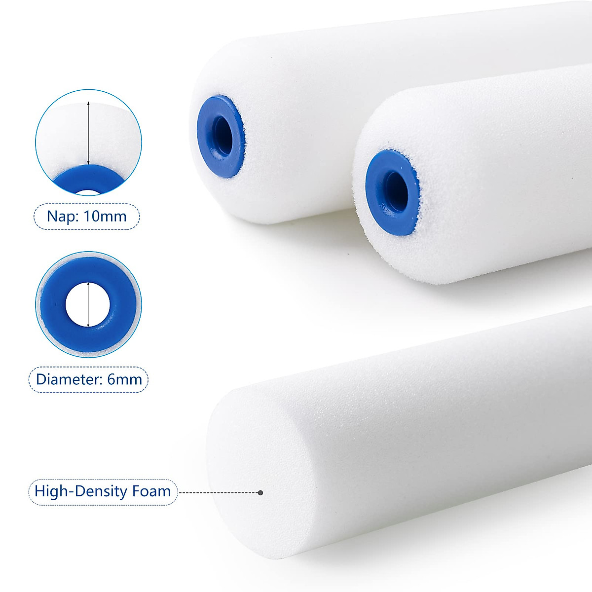 Mister Rui Foam Paint Roller, Sponge Paint Roller Sleeve, High Density Foam, for Furniture Painting and Decorating, 4 Inch Head-Rounded Design (110mm), Pack of 10