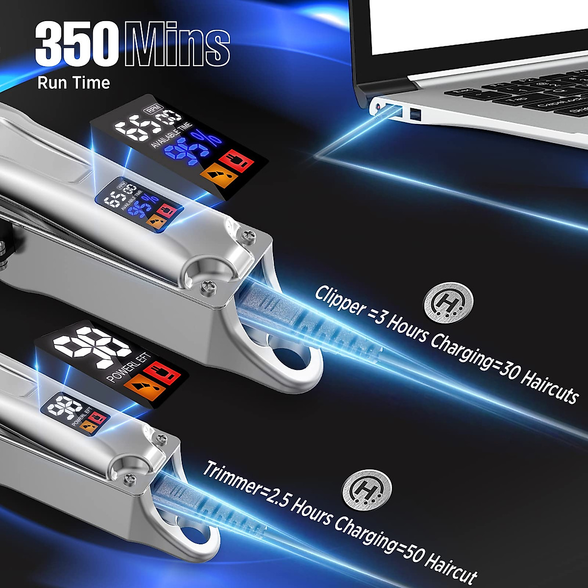 LURNOFY Hair Clippers for Men + T-Blade Trimmer Kit, Professional Edgers Barber Clippers Set Cordless Rechargeable Zero Gapped Beard Trimmer for Hair Cutting Grooming Kit with LED Display (Silver)