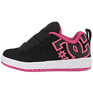 DC girls Court Graffik Skate Shoe, Black/Pink Stencil, 2 Little Kid US