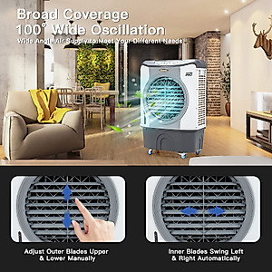 COSTWAY Evaporative Air Cooler, 3450 CFM Swamp Cooler with 100°Oscillation, 210W Cooling Fan, 3 Speeds & 3 Modes Cools up to 1800 Sq. ft, AC Unit with 4 Universal Casters for Indoor & Outdoor