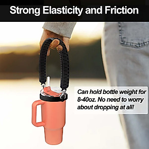 Palksky Water Bottle Strap, Silicone Strap for Water Bottle Sling Handle Waterproof Quick Drying with Safety Ring Carabiner for Most 8-40oz Bottles Compatible with Stanley Cup Accessories Black