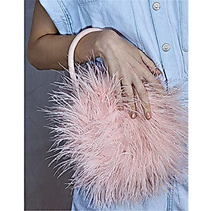 Skying Women's Real Ostrich Feather Evening Purse Handbag Clutch, Party Gift Wool Bag Wallet Tote For Winter (Bluish Gray)