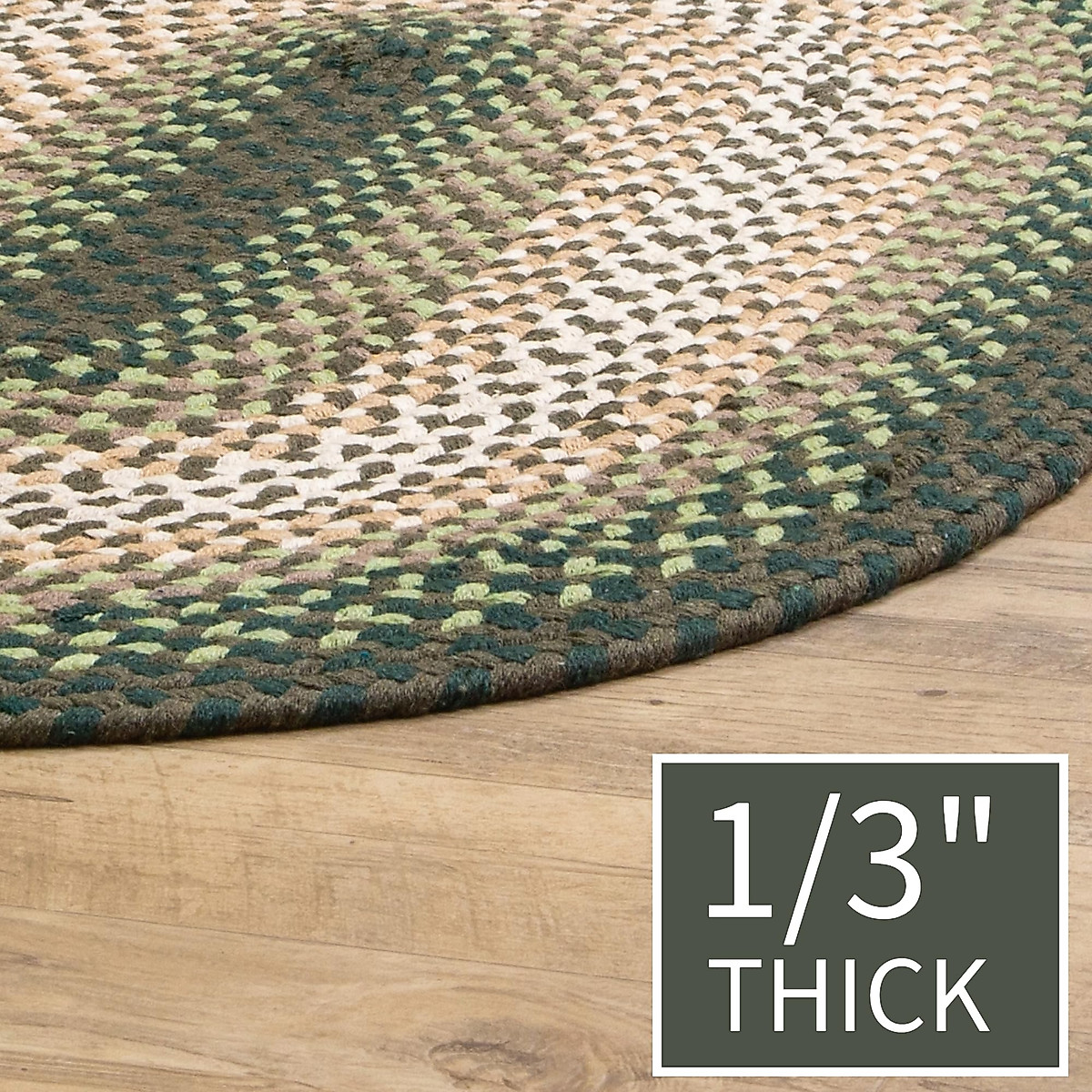 Super Area Rugs Oval 2' X 3' Green - Ivory Oval Braided Rug for Farmhouse Style Kitchens and Bathrooms